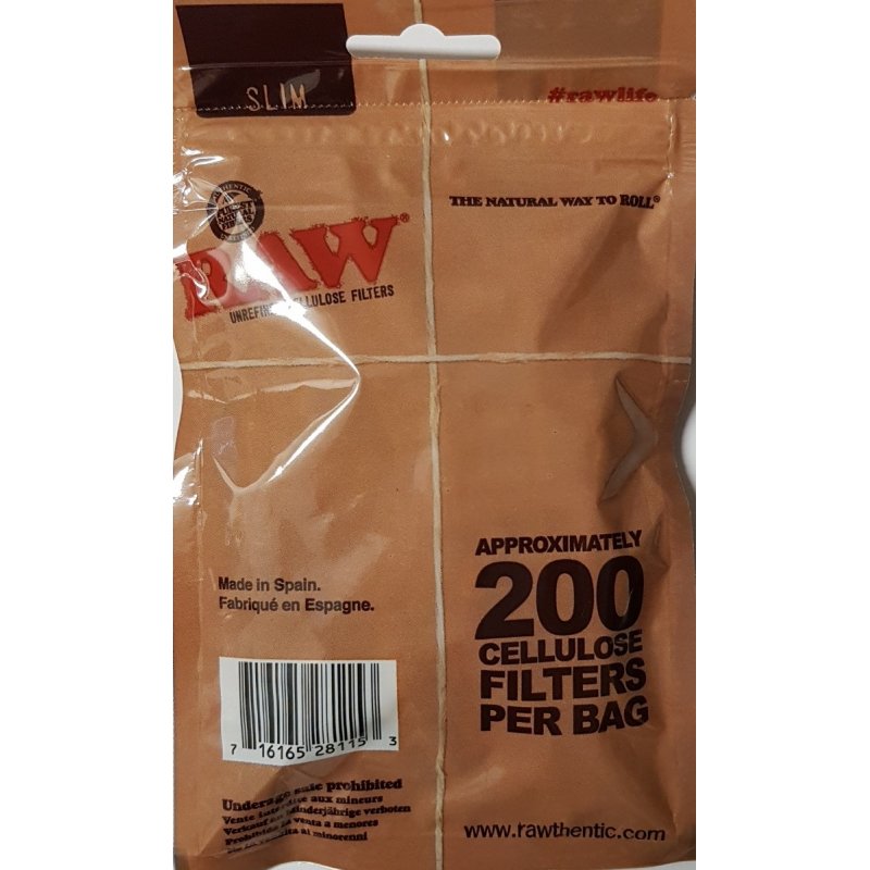 RAW Cellulosefilter Slim 200 stk - Kiosken Rødbyhavn